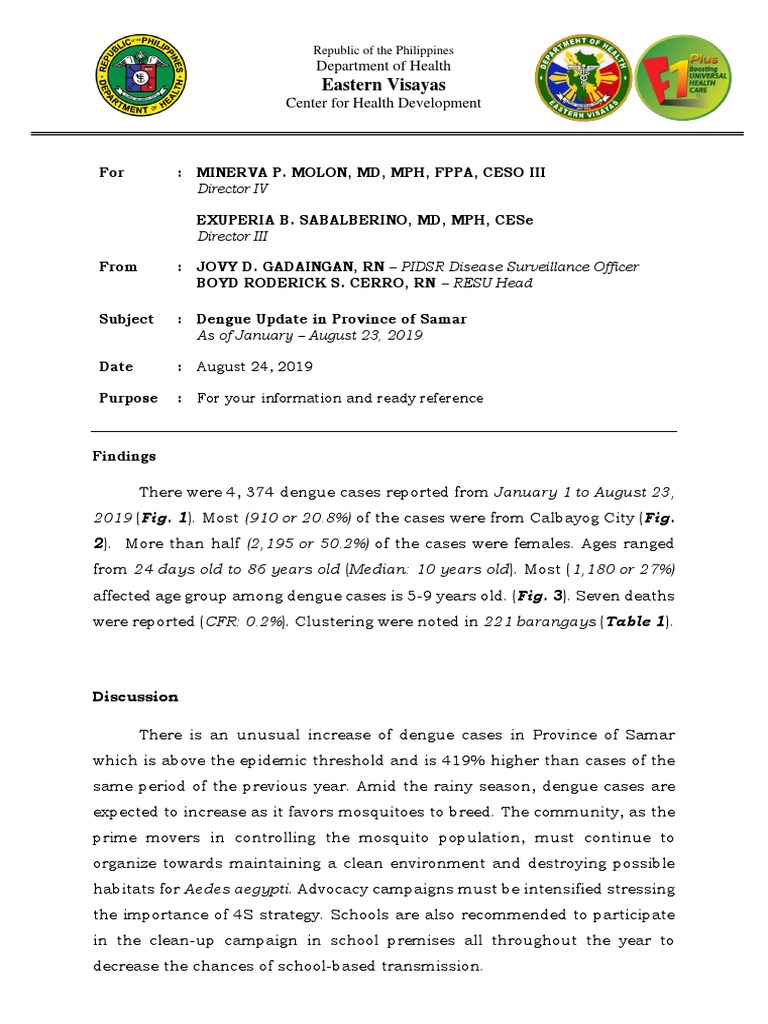 Dengue Update - As of Aug. 23, 2019 | PDF | Storm Drain | Mosquito