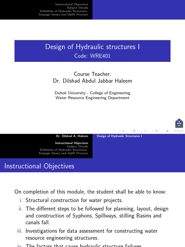 Hydraulic Structures Design Overview | PDF | Soil Mechanics | Spillway