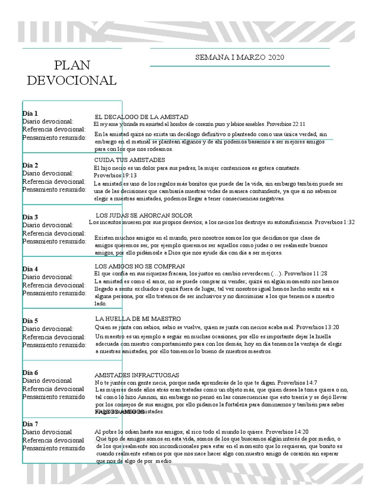 Plan Devocional Marzo Sem 1 | PDF | Estilo de vida