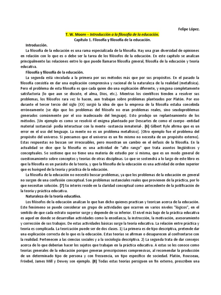 T. W. Moore - Introducción a la filosofía de la educación [Resumen ...