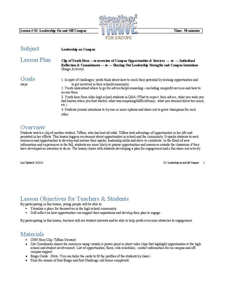 Subject Lesson Plan Goals: For Groups | PDF | Leadership | Lesson Plan