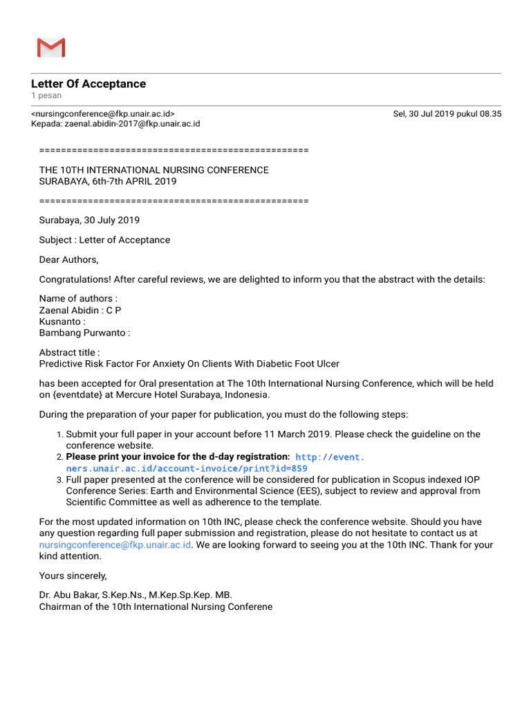 Gmail - Letter of Acceptance | PDF