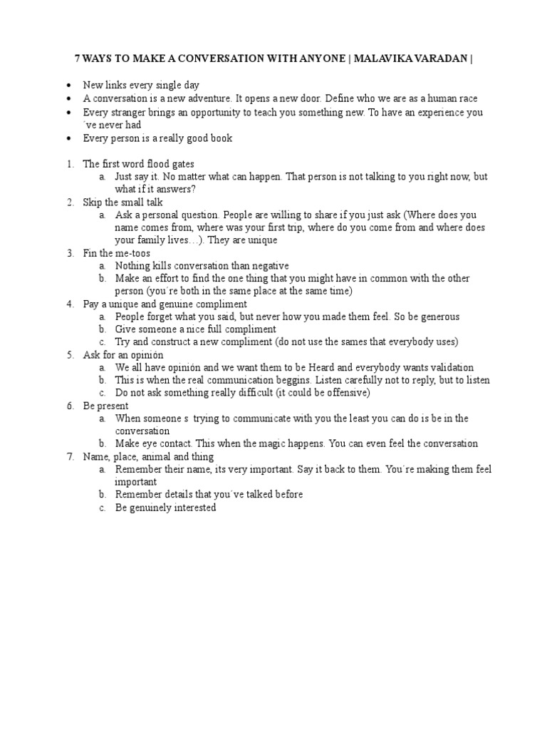 7 Ways To Make A Conversation With Anyone | PDF | Wellness