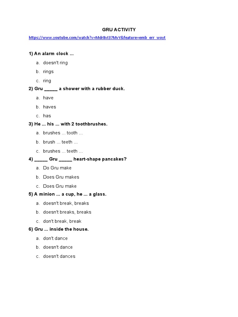 Gru Activity | PDF | Games & Activities | Language Arts & Discipline