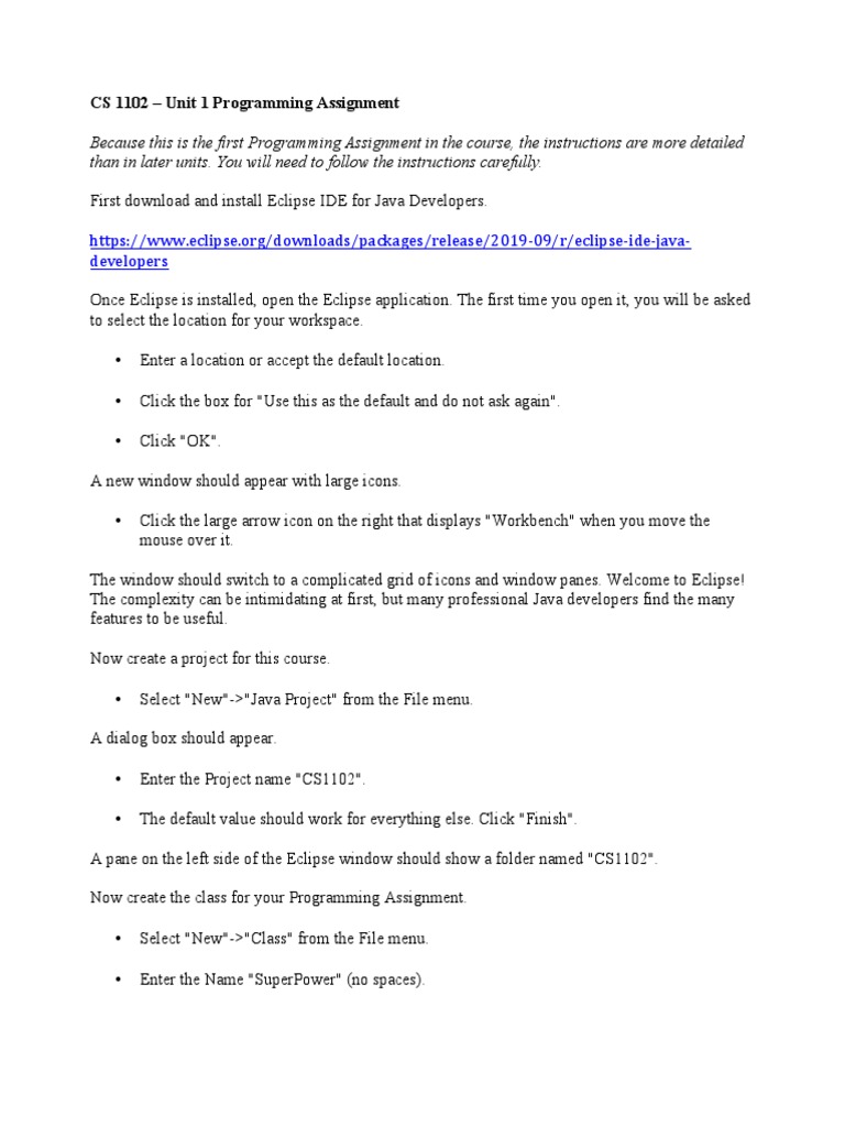 Unit 1 Assignment Instructions | PDF | Icon (Computing) | Class ...