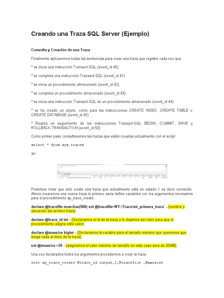 Creando Una Traza SQL Server | PDF | SQL | Servidor SQL de Microsoft
