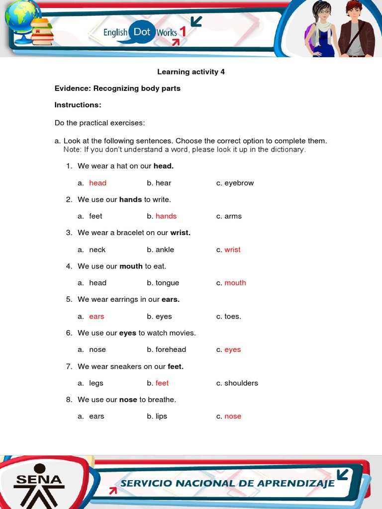 Learning Activity 4 Evidence: Recognizing Body Parts Instructions | PDF