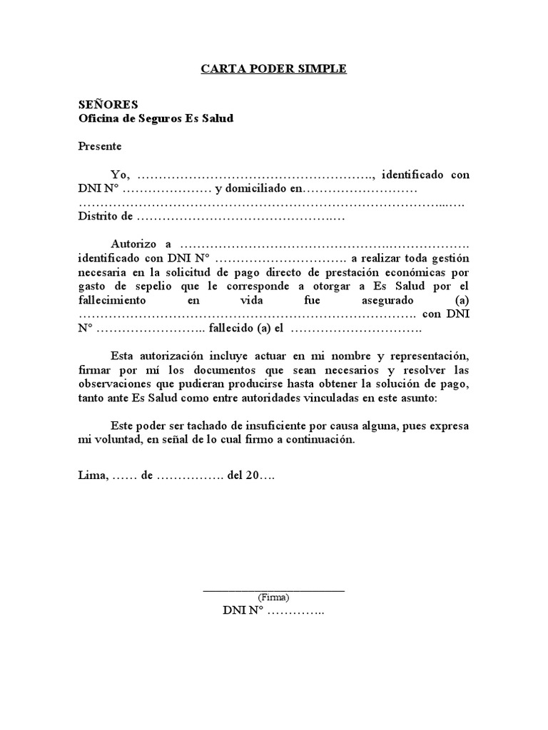 Carta Poder Simple para Es Salud | PDF | Derecho
