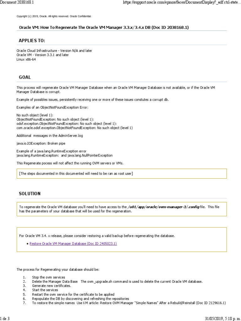 Ovm Server Update Solucion | PDF | Virtual Machine | Databases