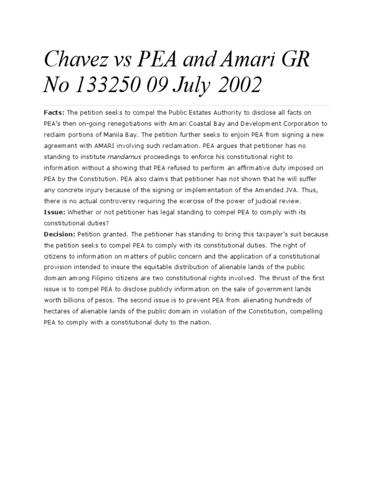 Chavez V PEA and Amari | PDF | Injunction | Freedom Of Information Laws ...