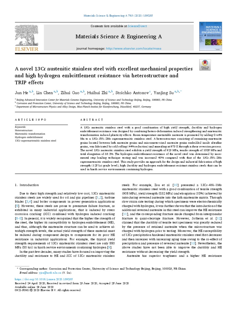 Materials Science & Engineering A: Jun He, Lin Chen, Zihui Guo, Huihui ...