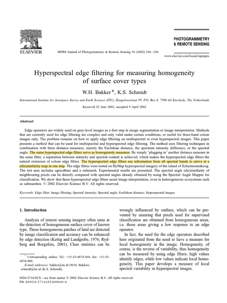 Hyperspectral Edge Filtering For Measuring Homogeneity of Surface Cover ...