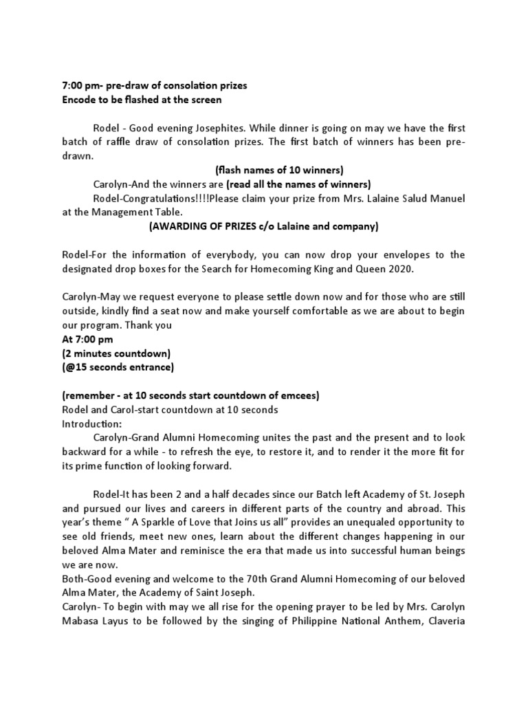 Script For Alumni Homecoming 2020 | PDF | Rituals