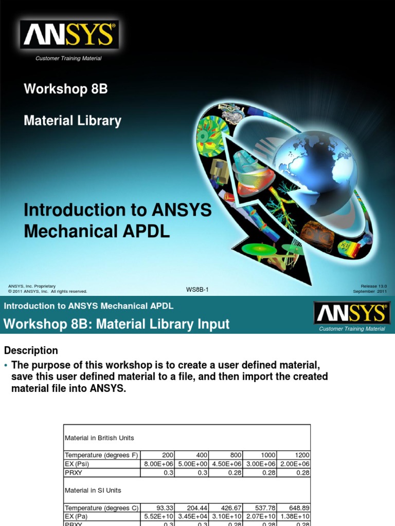 Introduction To ANSYS Mechanical APDL: Workshop 8B Material Library ...