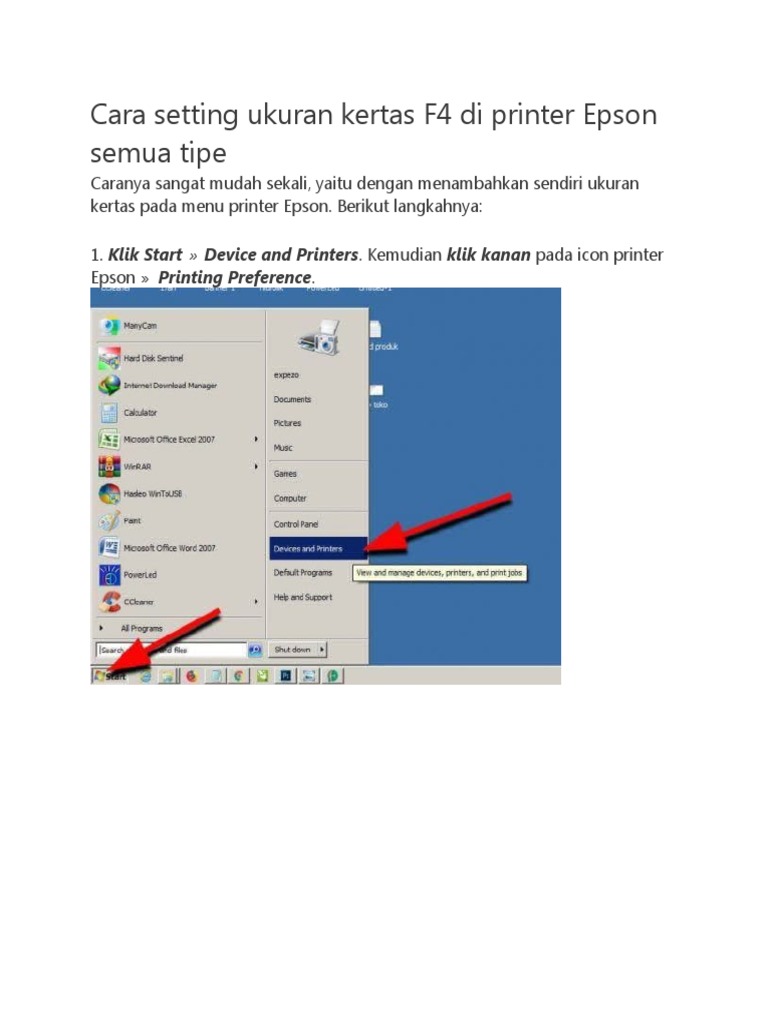 Cara Setting Ukuran Kertas F4 Di Printer Epson Semua Tipe | PDF