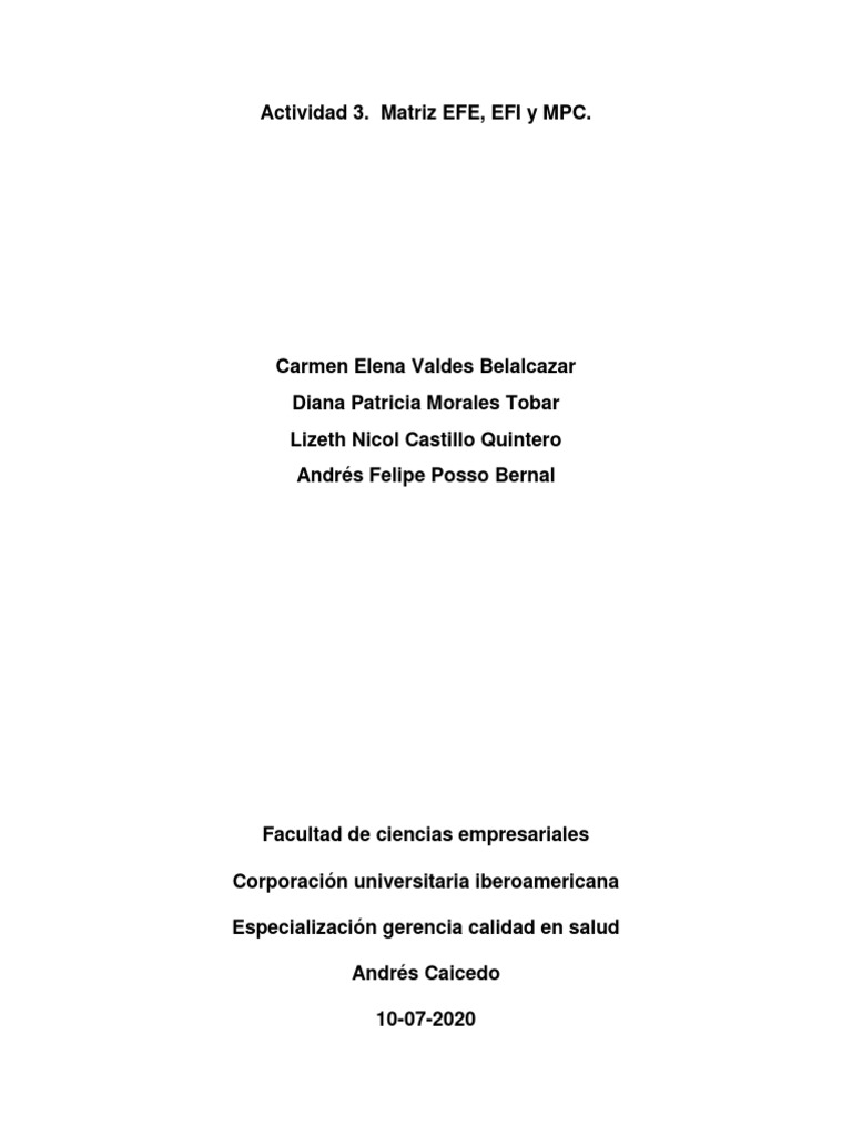 Actividad 3. Matriz EFE, EFI y MPC. | PDF | Pequeñas y medianas ...