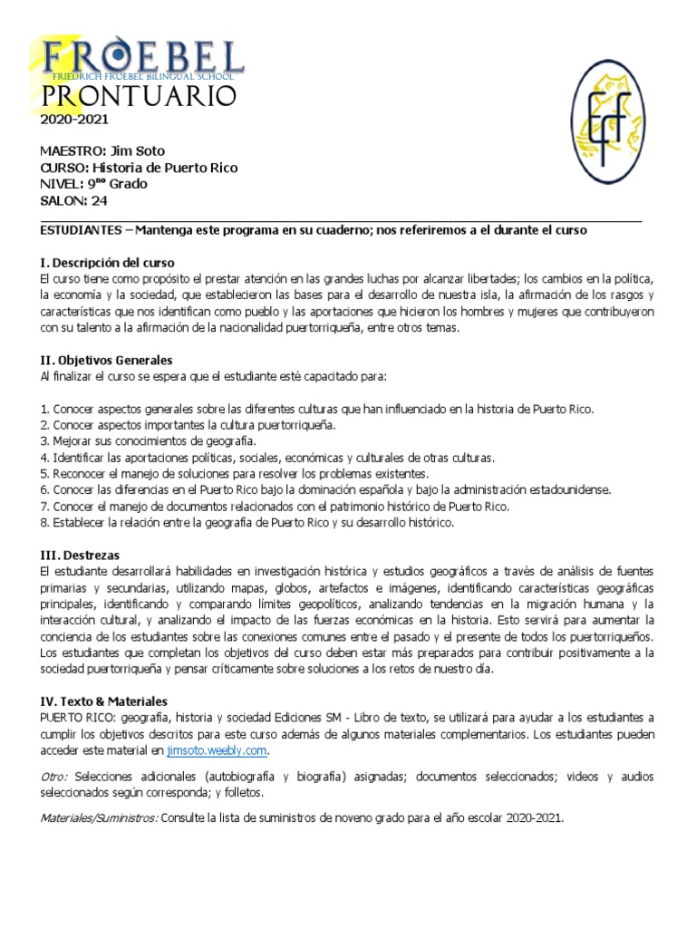 Prontuario Historia de Puerto Rico 2020-2021 | PDF | Puerto Rico ...
