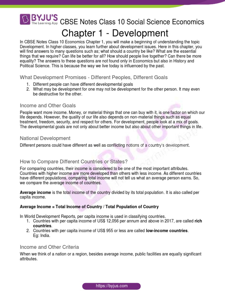Chapter 1 - Development: CBSE Notes Class 10 Social Science Economics ...