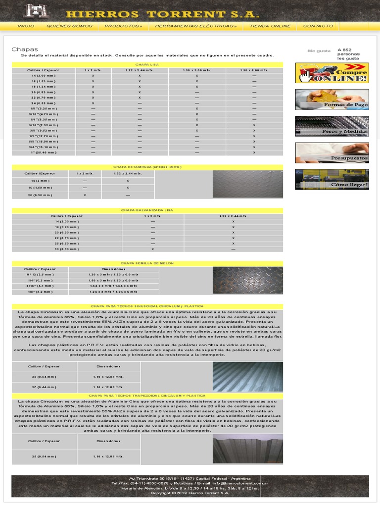 Espesor de Chapas | PDF | Aluminio | Ciencias fisicas