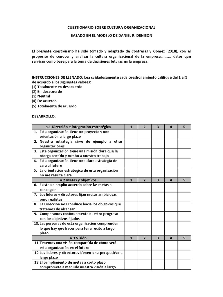 Evaluación de la cultura organizacional de una empresa basada en el ...