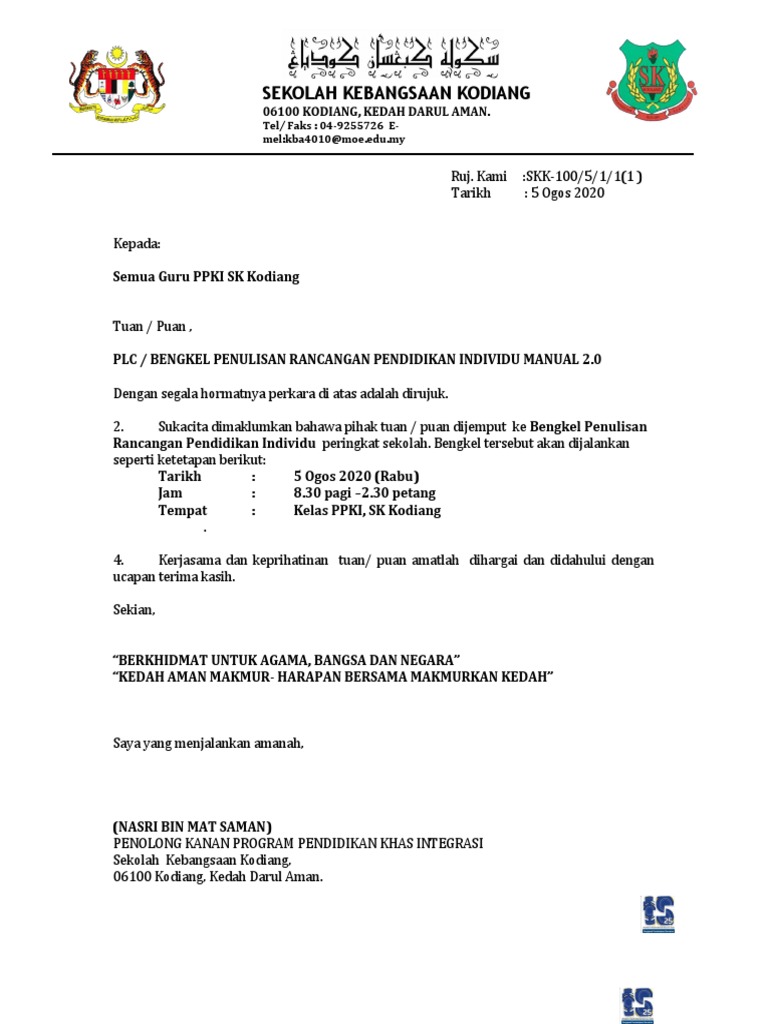 Surat Panggilan PLC Bengkel Make Teaching Fun MTF Siri 2 SKK 2019 | PDF