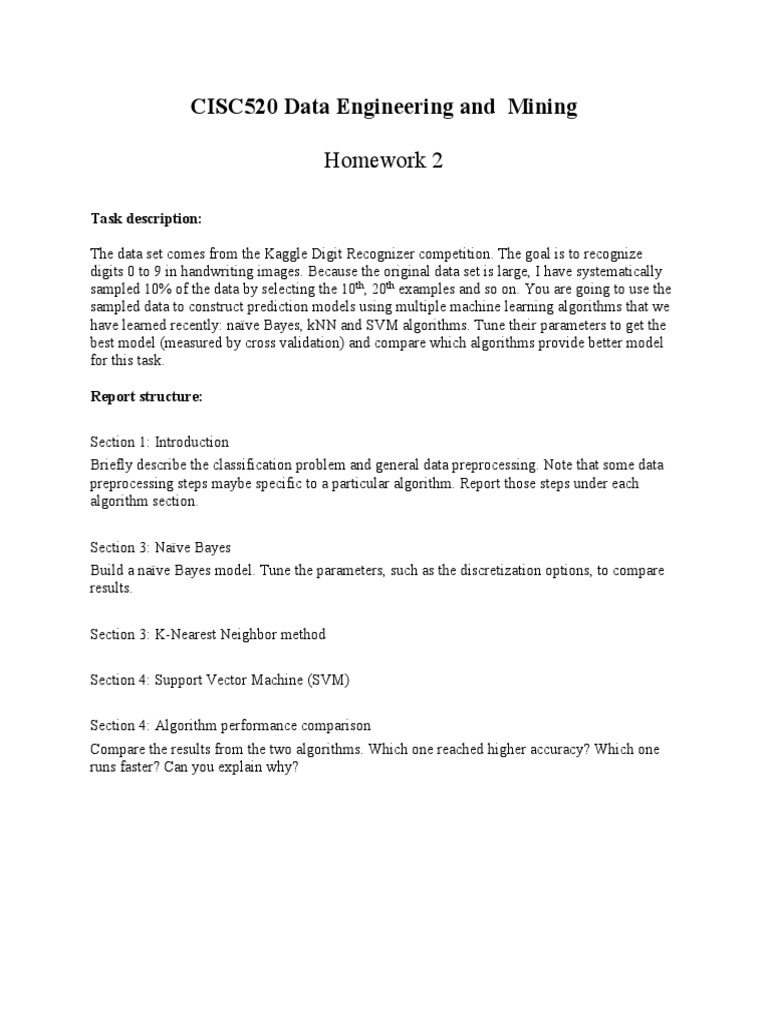 CISC520 Data Engineering and Mining: Homework 2 | PDF