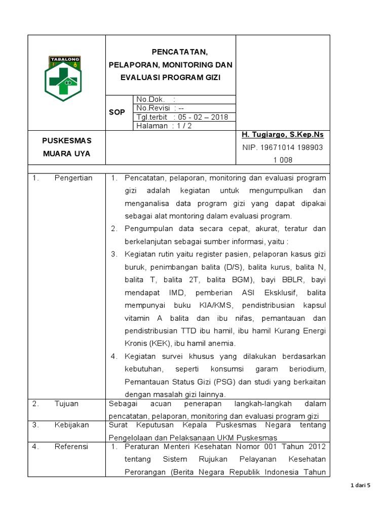 SOP Program Gizi Puskesmas | PDF | Kesehatan Holistik | Sains & Matematika