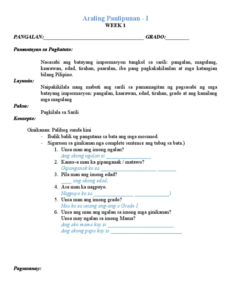 Ap1 Activity Sheet Week 1 | PDF