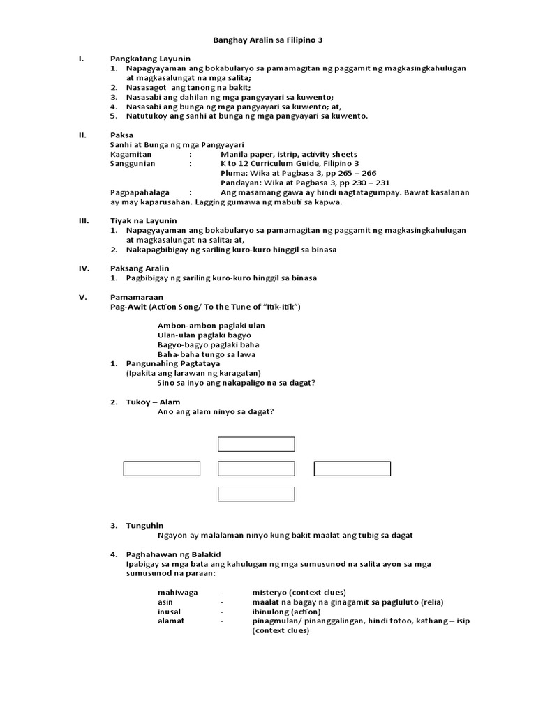 Banghay Aralin Sa Filipino 3 | PDF