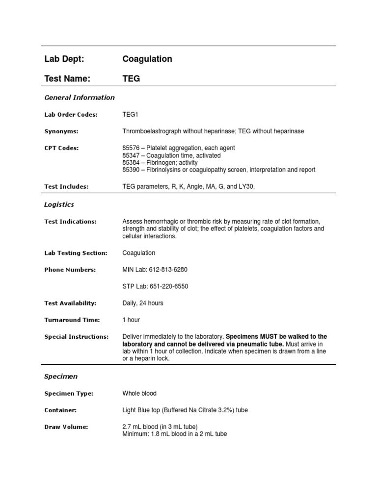 TEG Coagulation Test Overview | PDF | Clinical Pathology | Anatomy