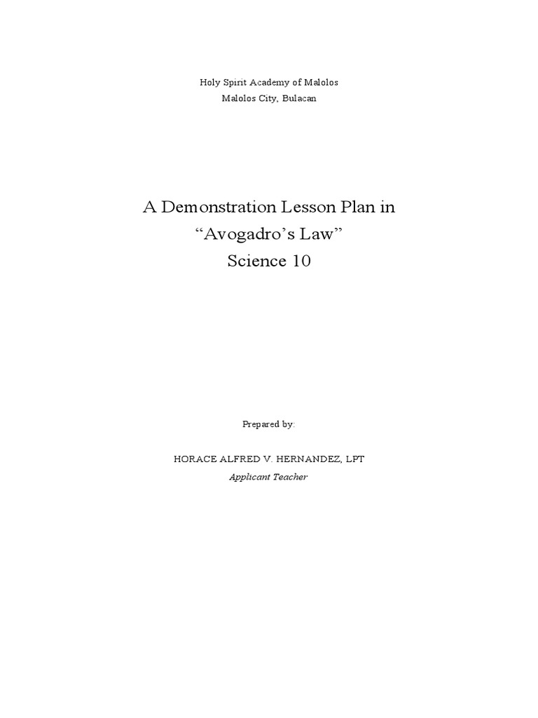 AVOGADRO'S LAW Lesson Plan | PDF | Gases | Mole (Unit)