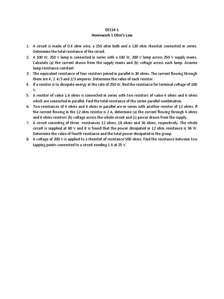EE114-1 Homework 1 | PDF