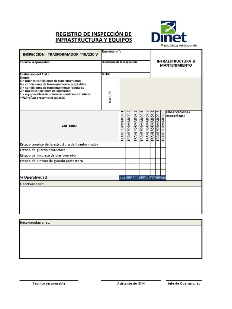 Registro de Inspección - Transformadores 440-220V UPS | PDF ...
