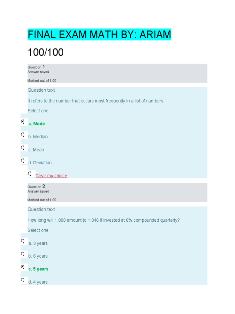 Math Final Exam Review Questions | PDF | Present Value | Interest