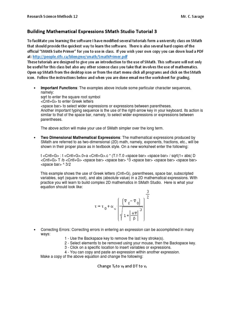 Building Mathematical Expressions Smath Studio Tutorial 3 | PDF | Function (Mathematics ...