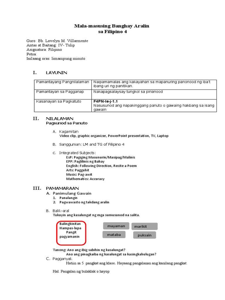 Cot Pagsunod Sa Panuto | PDF