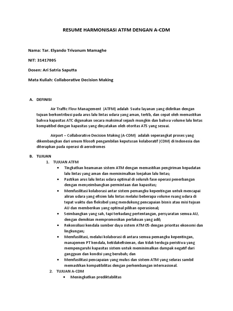 Resume Harmonisasi Atfm Dengan A-Cdm Elyando | PDF | Komputer