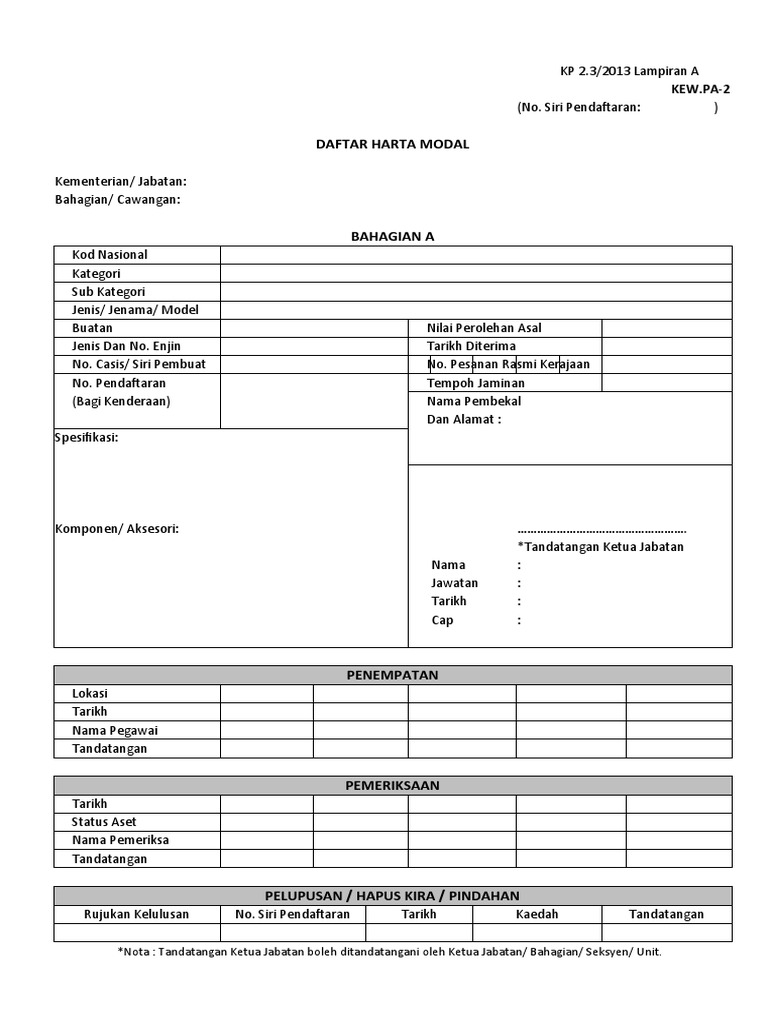 Borang Aset Alih KEW - PA-2 Dan KEW - PA-3 Ikut Versi Lama | PDF