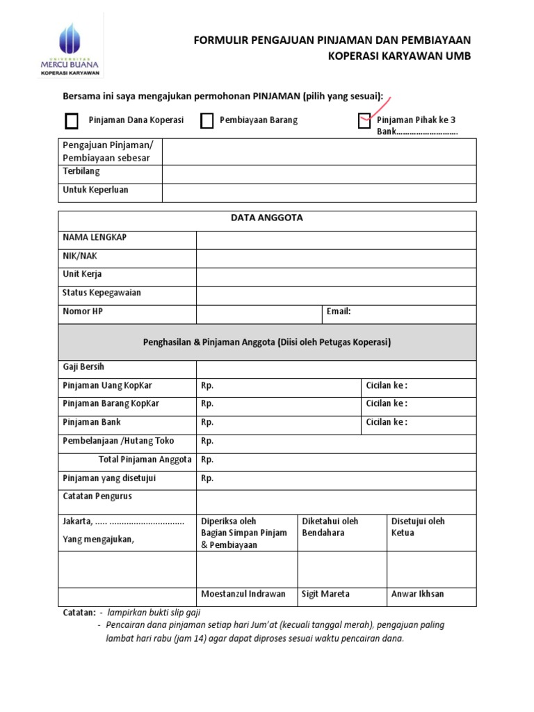FORMULIR PENGAJUAN PINJAMAN DAN PEMBIAYAAN Revisi | PDF