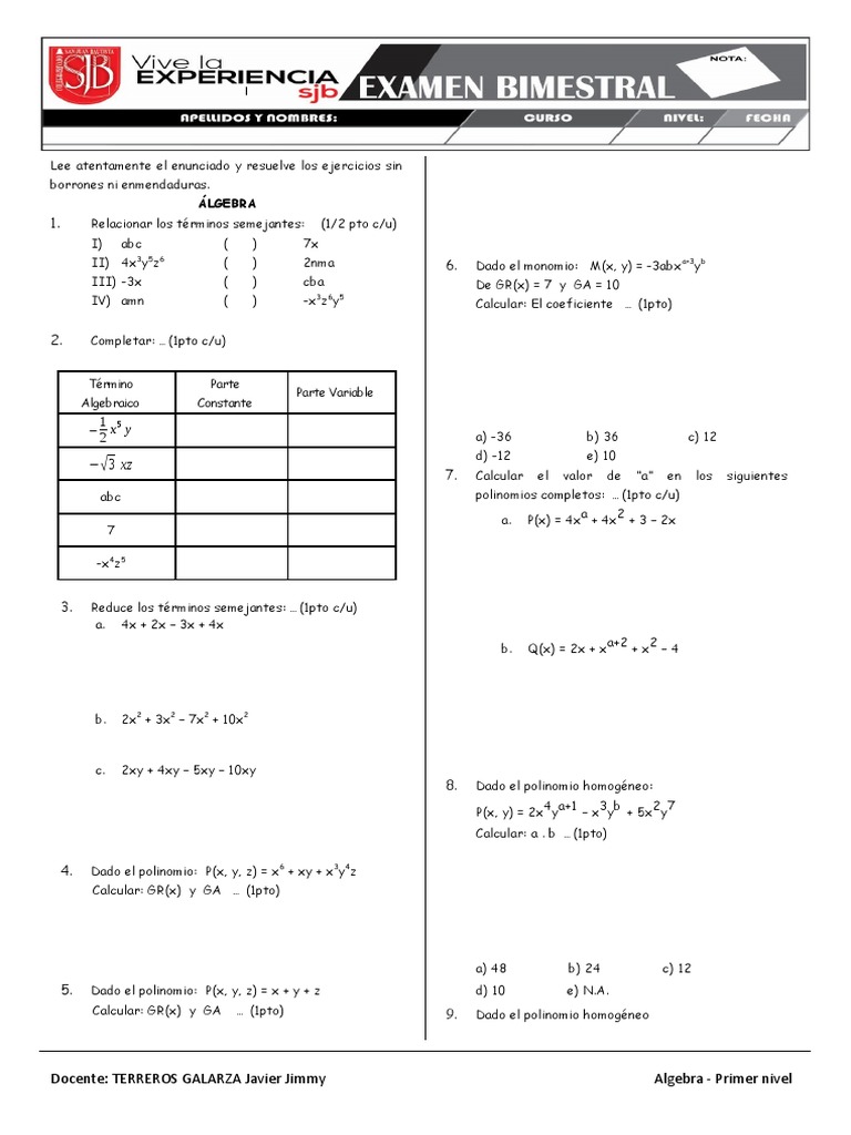 Ejercicios de Álgebra para Principiantes | PDF | Algoritmos ...