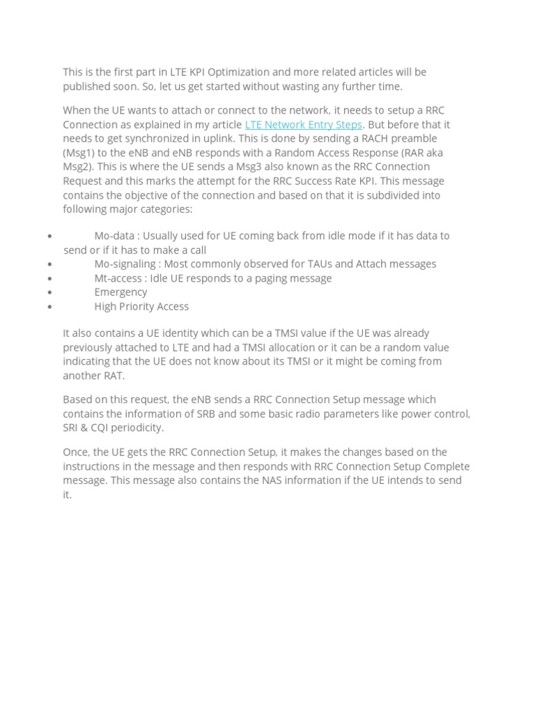 LTE KPI Optimization | PDF | Telecommunications | Electronics