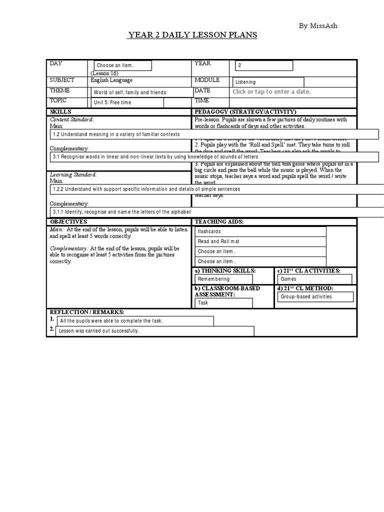 Year 2 Daily Lesson Plans: By:Missash | PDF | Reading Comprehension ...