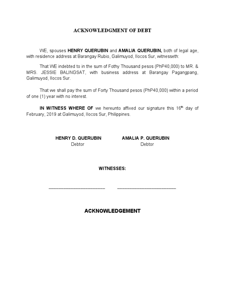 Acknowledgment of Debt | PDF