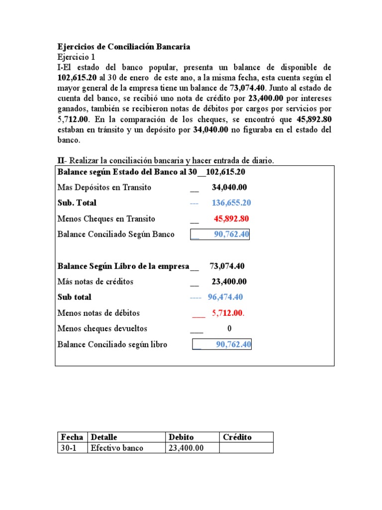 Ejercicios de Conciliación Bancaria (385251) | PDF | Cheque | Bancos