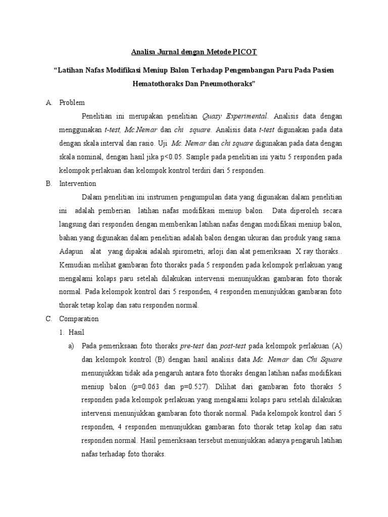 Analisa Jurnal Dengan Metode PICOT | PDF