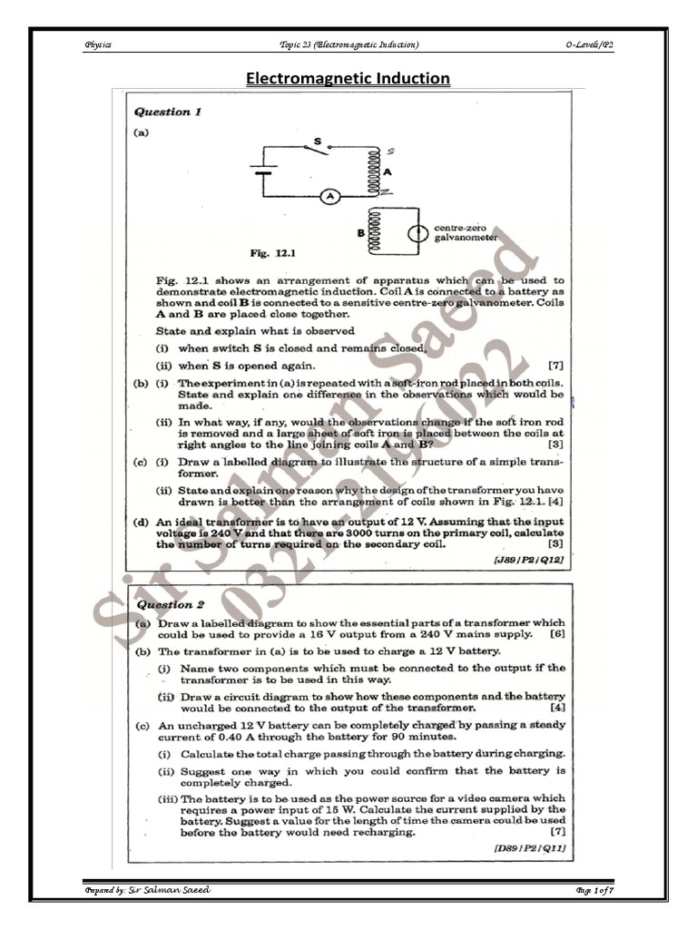 Topic 23 O Levels Physics Electromagnetic Induction | PDF