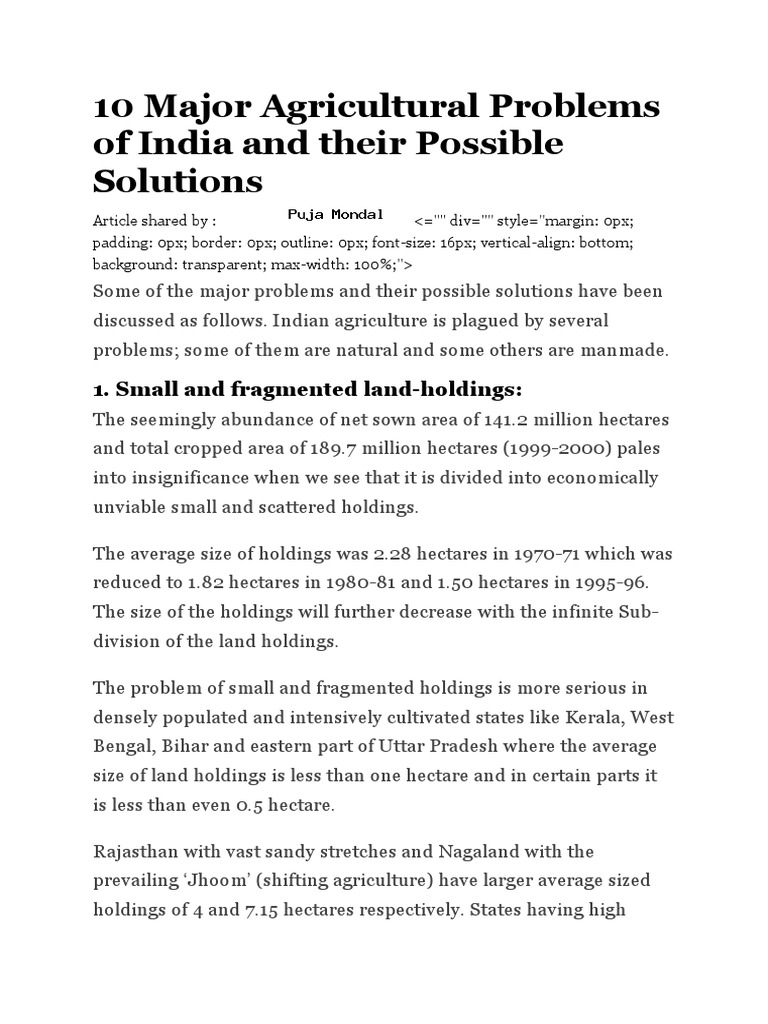 10 Major Agricultural Problems of India and Their Possible Solutions ...
