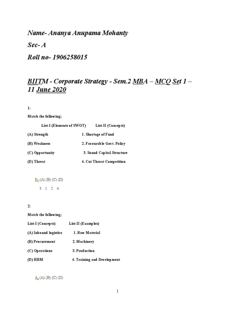 Name-Ananya Anupama Mohanty Sec - A Roll No - 1906258015: (A) (B) (C ...