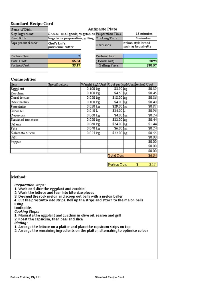 Standard Recipe Card Template | PDF | Zucchini | Capsicum