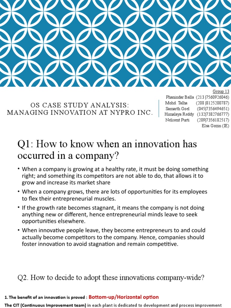Managing Innovation at Nypro Inc. Case Study | PDF | Innovation ...